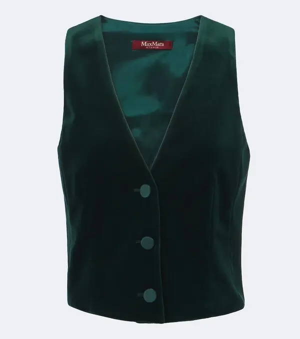 Max Mara Elegante Cotton Velvet Vest - Green