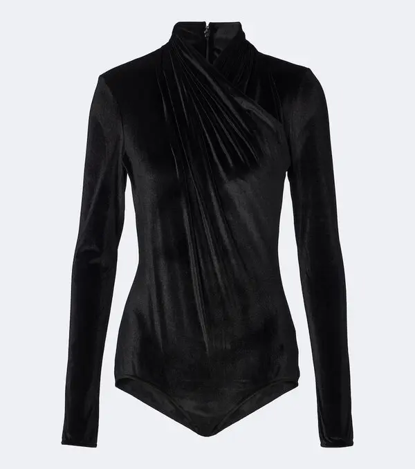 MUGLER Draped Velvet Bodysuit