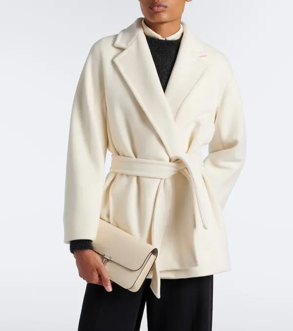 Max Mara Virgin Wool Wrap Coat - White