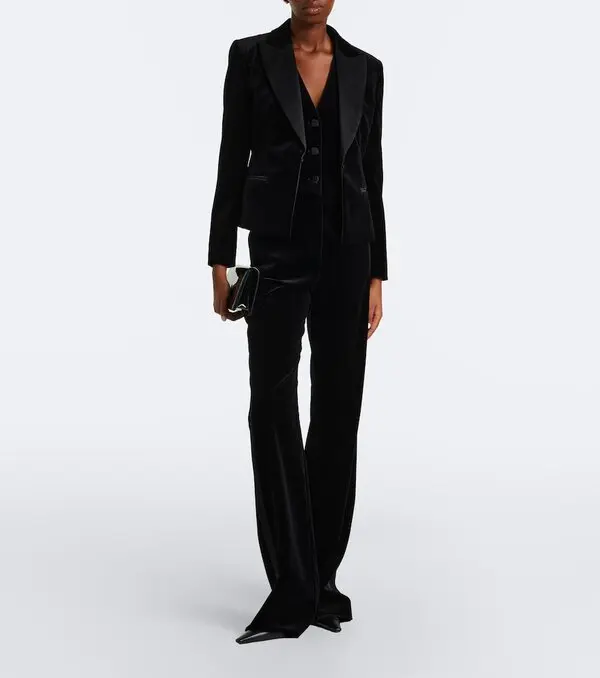 Max Mara Elegante Cotton Velvet Straight Pants - Black