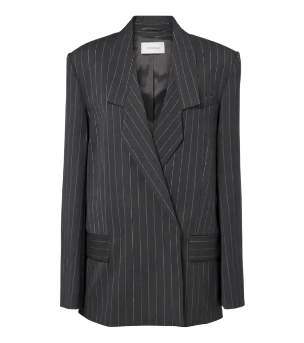 Sportmax Oversized Pinstriped Wool-blend Blazer - Grey