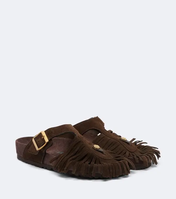 Etro X Birkenstock Gizeh Fringed Suede Sandals - Brown