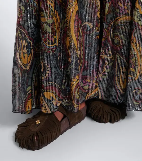 Etro X Birkenstock Gizeh Fringed Suede Sandals - Brown