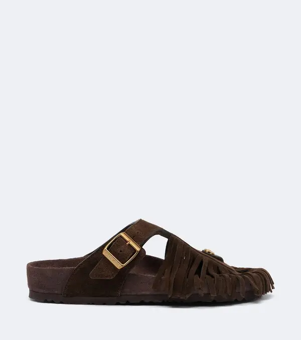 Etro X Birkenstock Gizeh Fringed Suede Sandals - Brown