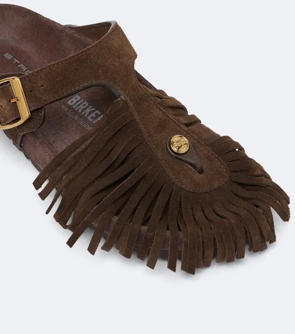 Etro X Birkenstock Gizeh Fringed Suede Sandals - Brown