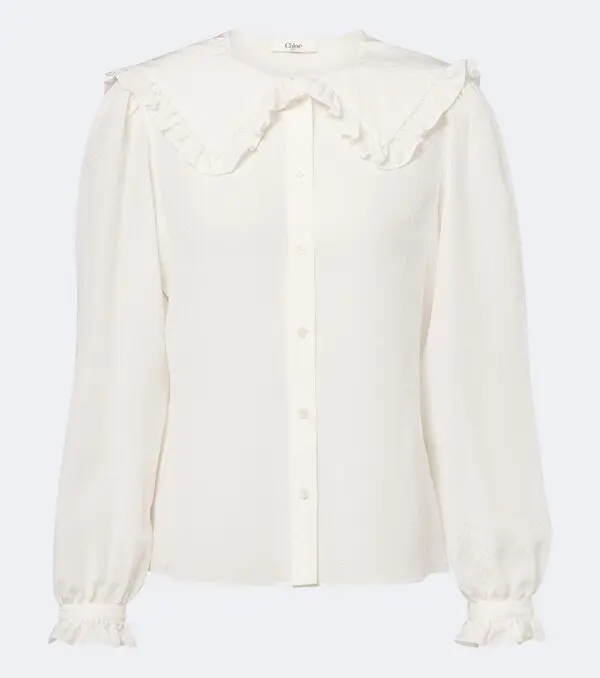 Chloé Embroidered Tie-neck Silk Georgette Blouse