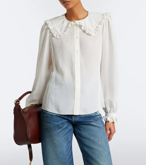 Chloé Embroidered Tie-neck Silk Georgette Blouse