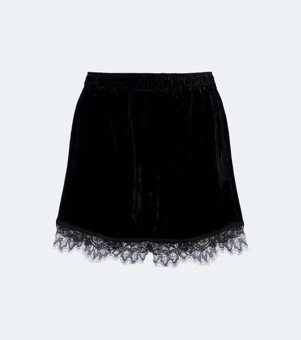 GANNI Lace-trimmed Velvet Shorts - Black