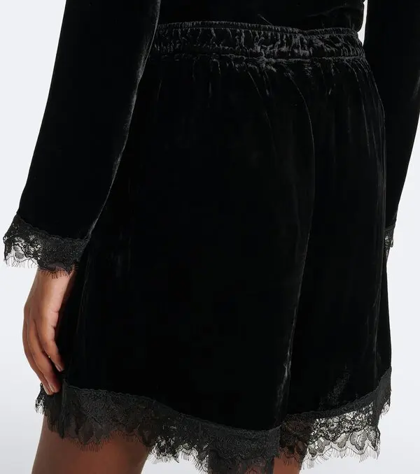 GANNI Lace-trimmed Velvet Shorts - Black