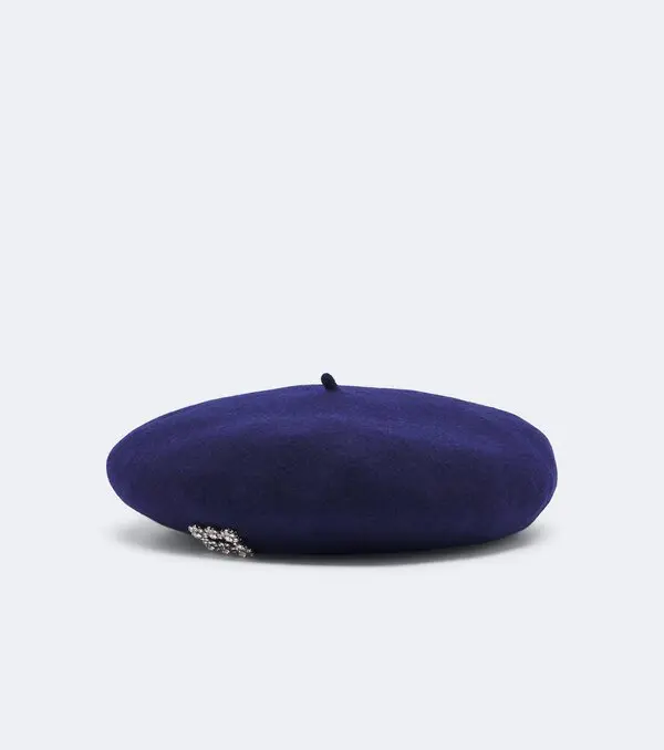 ROGER VIVIER Crystal-embellished Wool Beret - Blue
