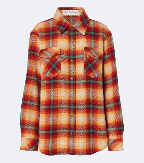 GOD'S TRUE CASHMERE Red Sun Shadow Plaid Cashmere Shirt