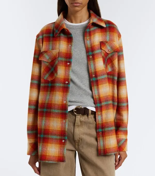 GOD'S TRUE CASHMERE Red Sun Shadow Plaid Cashmere Shirt