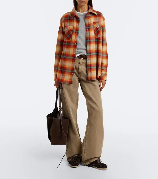GOD'S TRUE CASHMERE Red Sun Shadow Plaid Cashmere Shirt