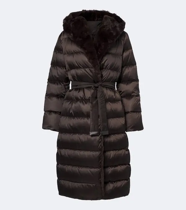 Max Mara Belted Hooded Puffer Coat - Brown