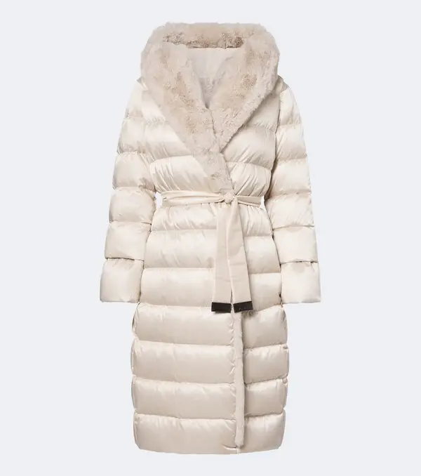 Max Mara Belted Hooded Puffer Coat - White