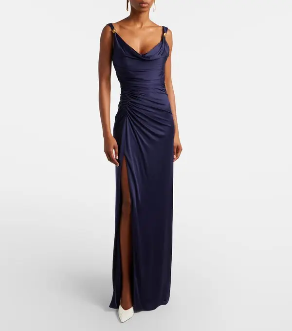 Versace Medusa Draped Ruched Jersey Gown
