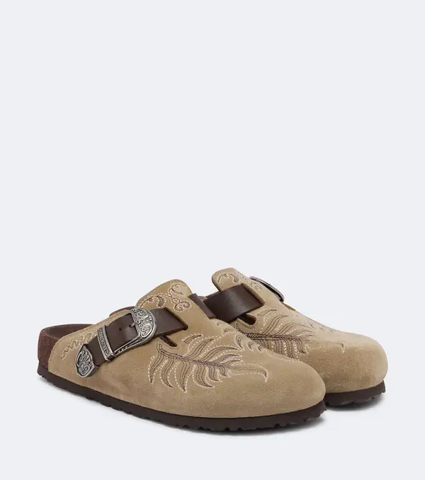 Etro X Birkenstock Boston Embroidered Suede Clogs - Beige