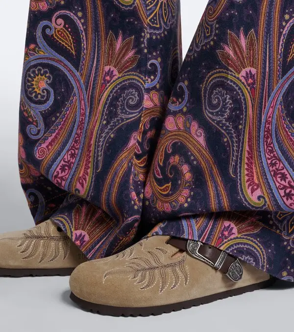 Etro X Birkenstock Boston Embroidered Suede Clogs - Beige
