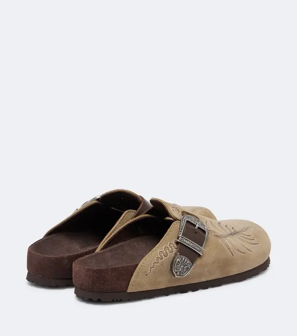 Etro X Birkenstock Boston Embroidered Suede Clogs - Beige