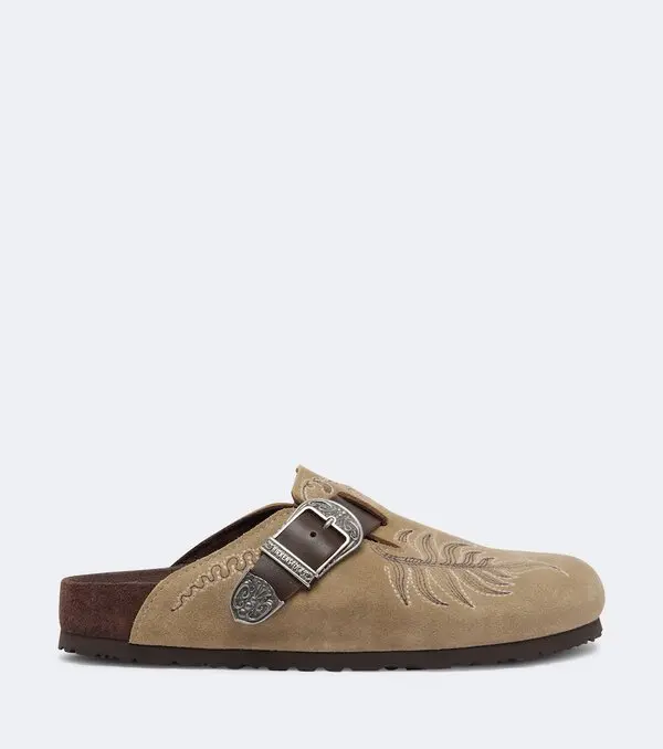 Etro X Birkenstock Boston Embroidered Suede Clogs - Beige