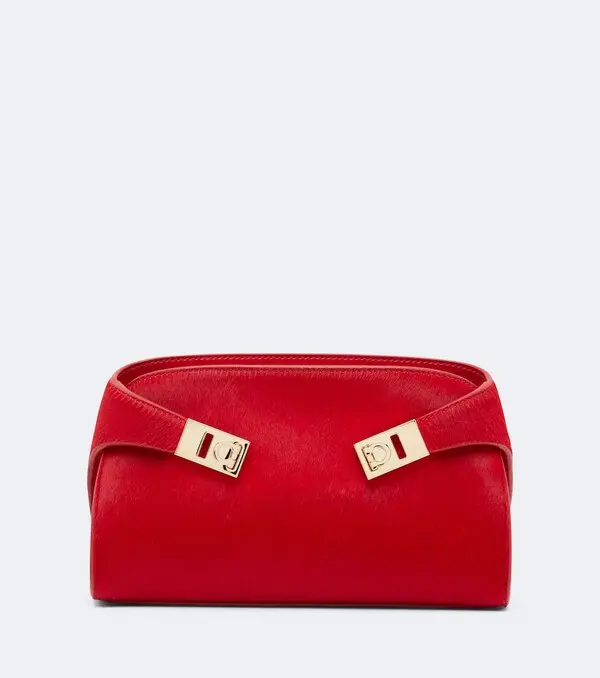FERRAGAMO Hug Small Calf Hair Clutch - Red