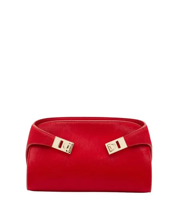 FERRAGAMO Hug Small Calf Hair Clutch - Red