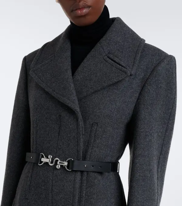 Sportmax Belted Herringbone Virgin Wool Coat