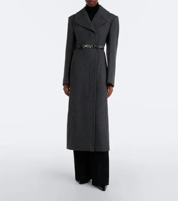 Sportmax Belted Herringbone Virgin Wool Coat