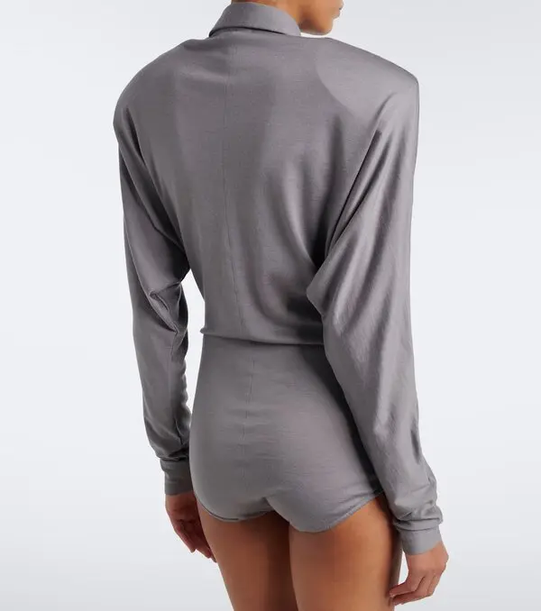 MUGLER Wool-blend Jersey Polo Bodysuit - Grey