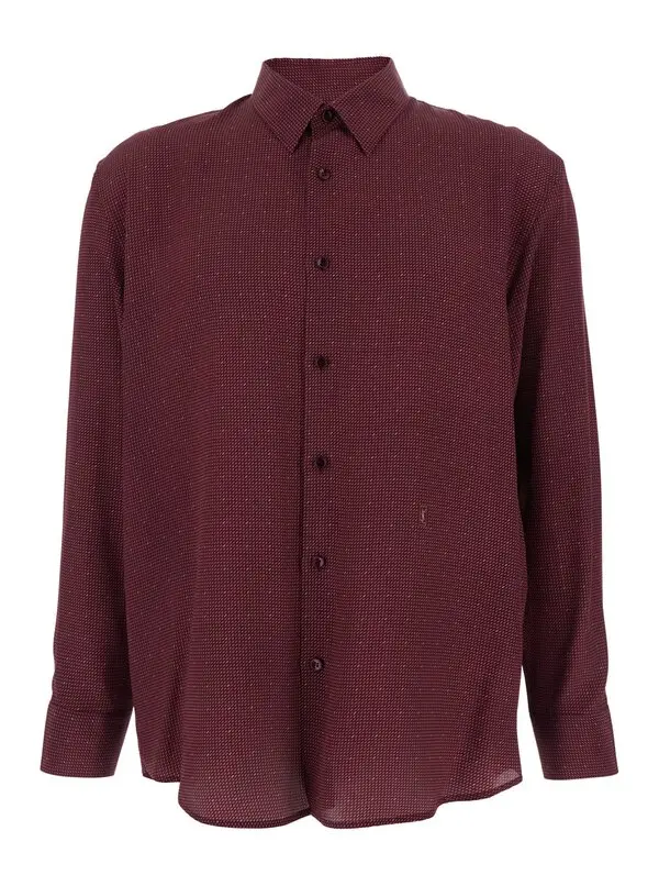 Saint Laurent Bordeaux Long-sleeved Shirt With Classic Collar And Micro Polka Dot Pattern In Silk For