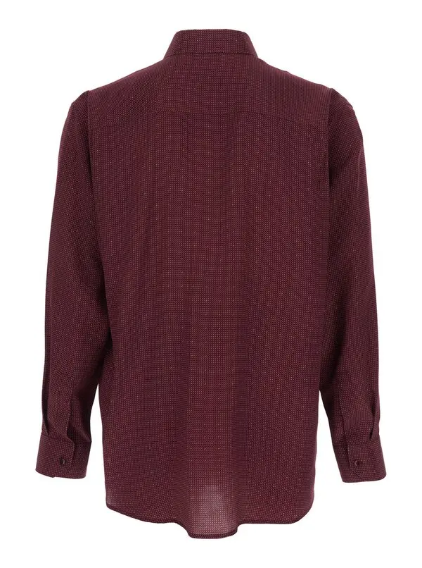 Saint Laurent Bordeaux Long-sleeved Shirt With Classic Collar And Micro Polka Dot Pattern In Silk For