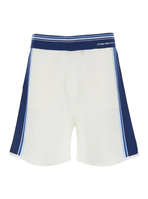 Casablanca White Shorts With Striped Details And Perforated Design In Fabric - Multicolor