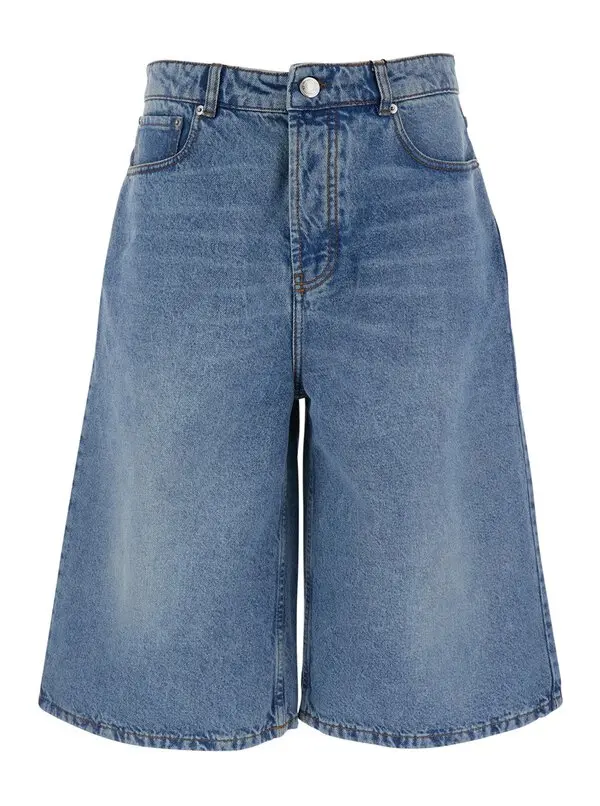 AMI Paris Light Blue High-waisted Bermuda Shorts With Side Pockets In Denim For - Multicolor