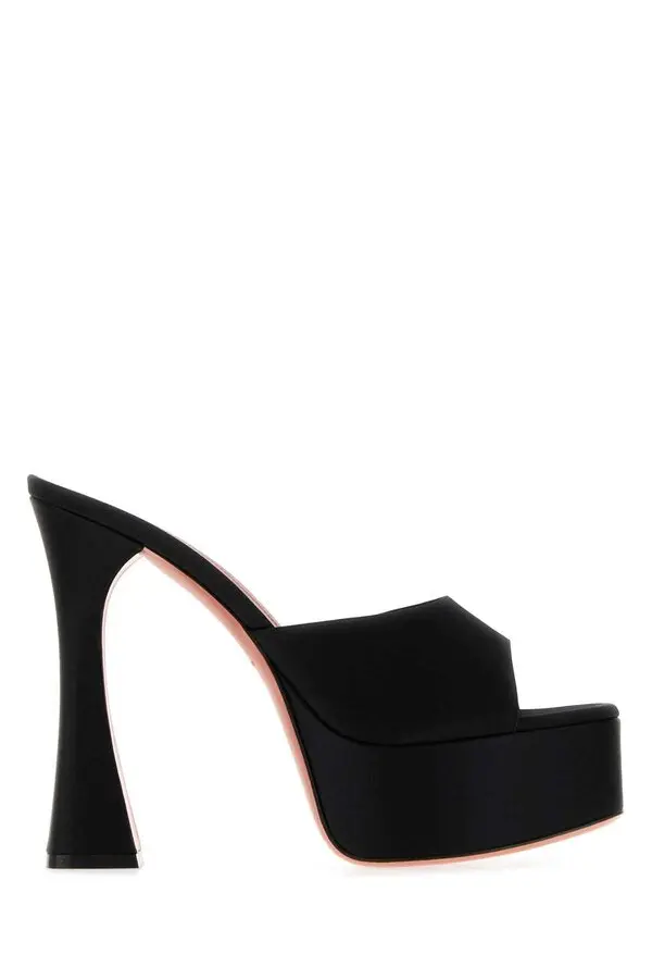 Amina Muaddi Satin Dalida Mules - Black