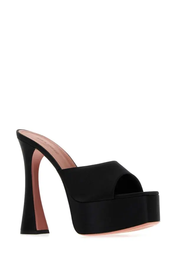 Amina Muaddi Satin Dalida Mules - Black