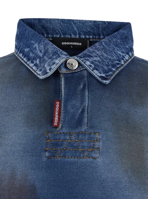 Dsquared2 Blue Sweatshirt With Polo-shirt Style Collar And Faded Effect In Cotton For - Multicolor