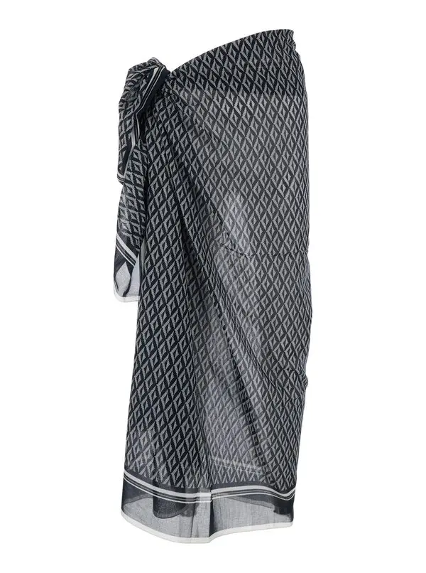 TOM FORD Black And White Asymmetrical Pareo With Geometric Motif In Cotton For - Multicolor