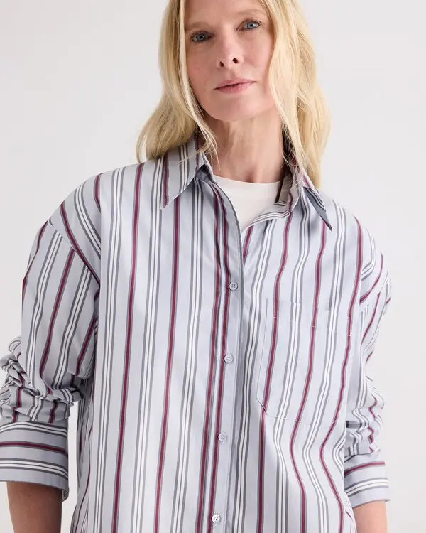 TWP Big Joe Shirt In Striped Superfine Poplin - Light Grey Multi