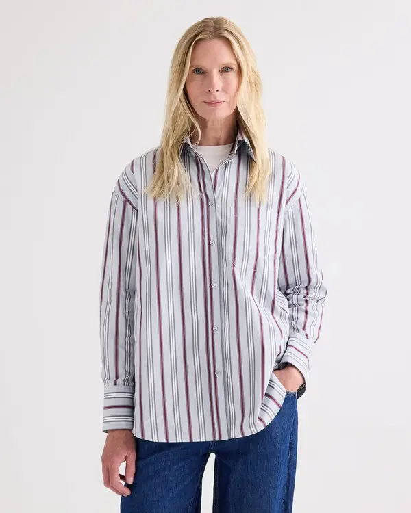 TWP Big Joe Shirt In Striped Superfine Poplin - Light Grey Multi