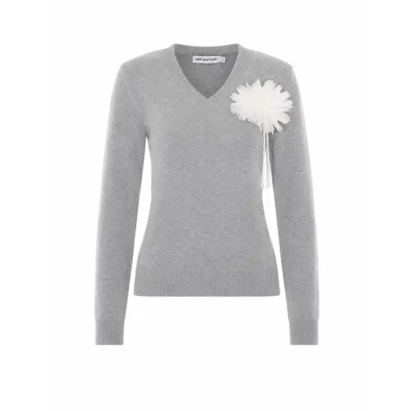 SELF-PORTRAIT Flower Wool Jumper - Gray