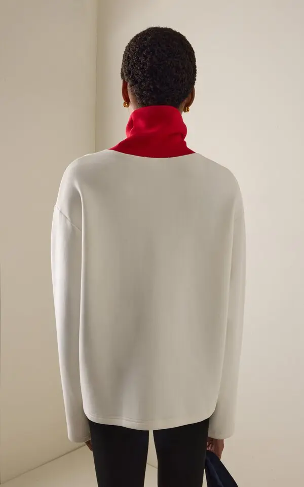 LII Contrast Turtleneck Jersey Top - White