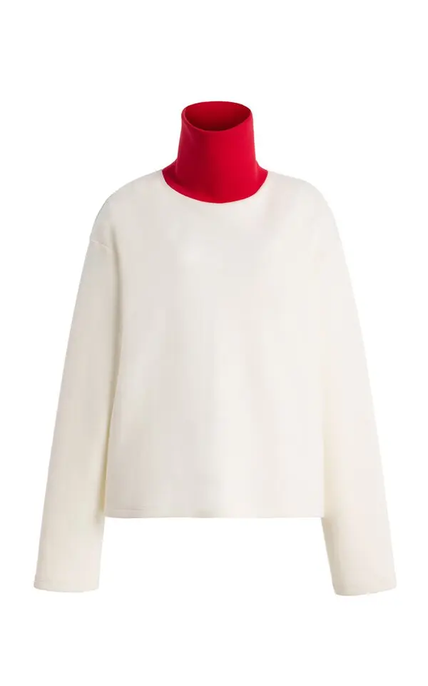 LII Contrast Turtleneck Jersey Top - White