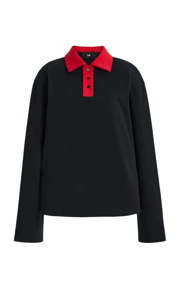 LII Contrast-collar Cotton Polo - Black
