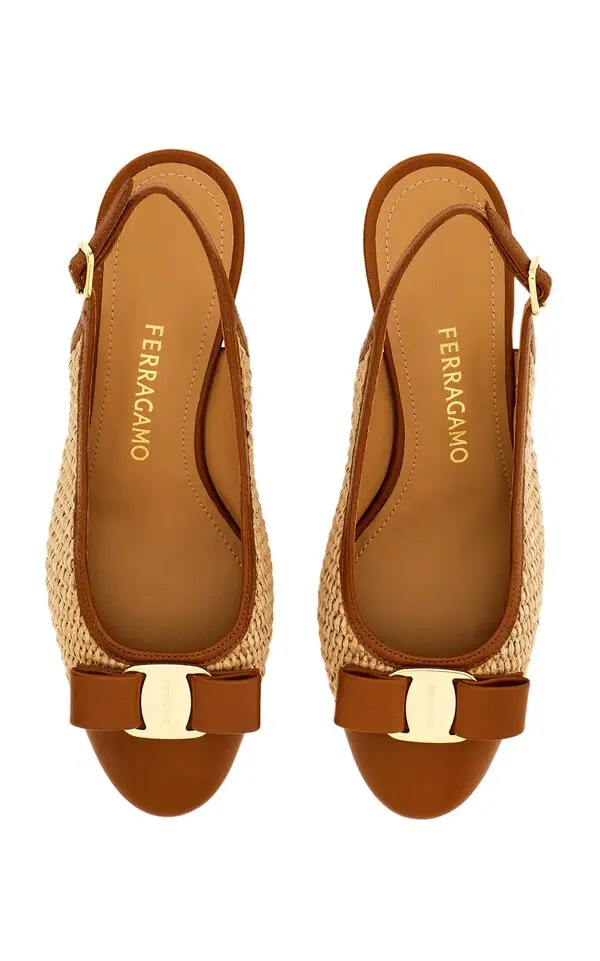 FERRAGAMO Vetty Raffia Slingback Pumps - Tan