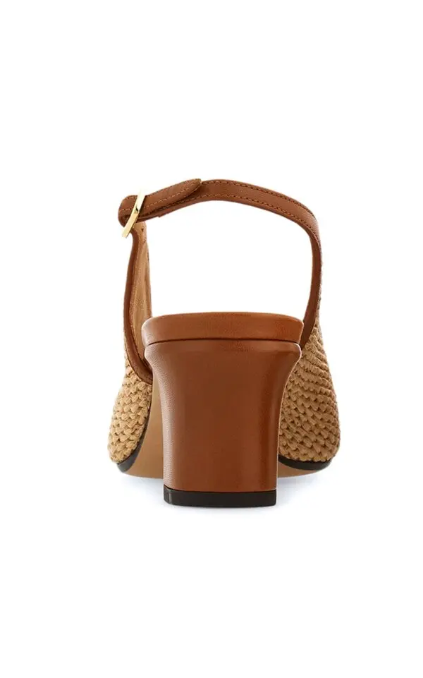 FERRAGAMO Vetty Raffia Slingback Pumps - Tan