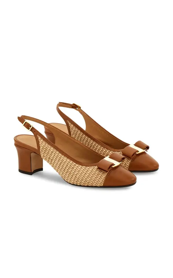 FERRAGAMO Vetty Raffia Slingback Pumps - Tan