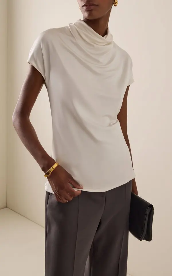 Another Tomorrow Fluid Cowl Neck Top - Off-white