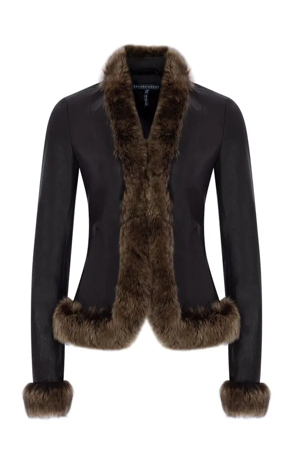 Zeynep Arçay Stretch Leather Fur-trimmed Blazer