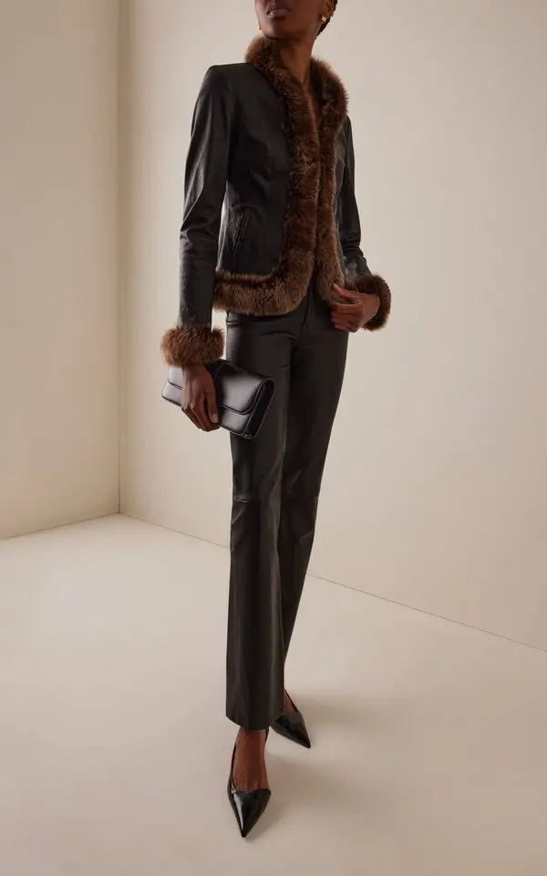 Zeynep Arçay Stretch Leather Fur-trimmed Blazer