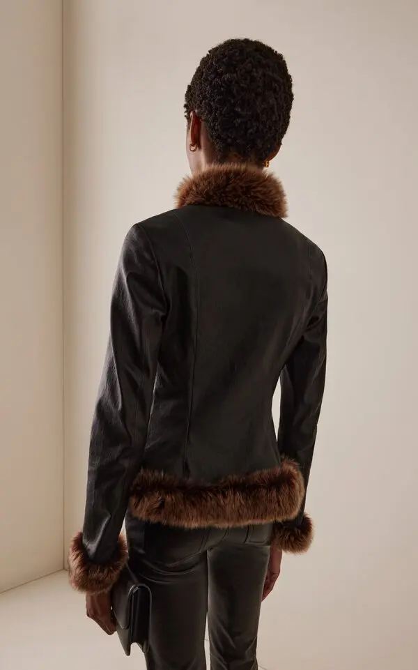 Zeynep Arçay Stretch Leather Fur-trimmed Blazer